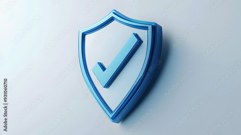 cartoon 3d Icon safety shield check mark perspective . Blue symbol security safety icon ...