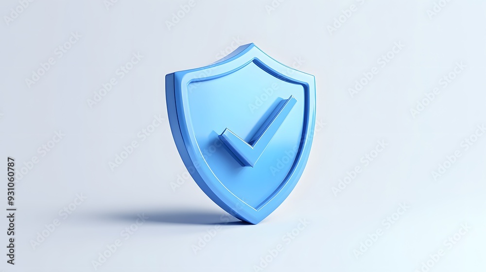 cartoon 3d Icon safety shield check mark perspective . Blue symbol security safety icon ...
