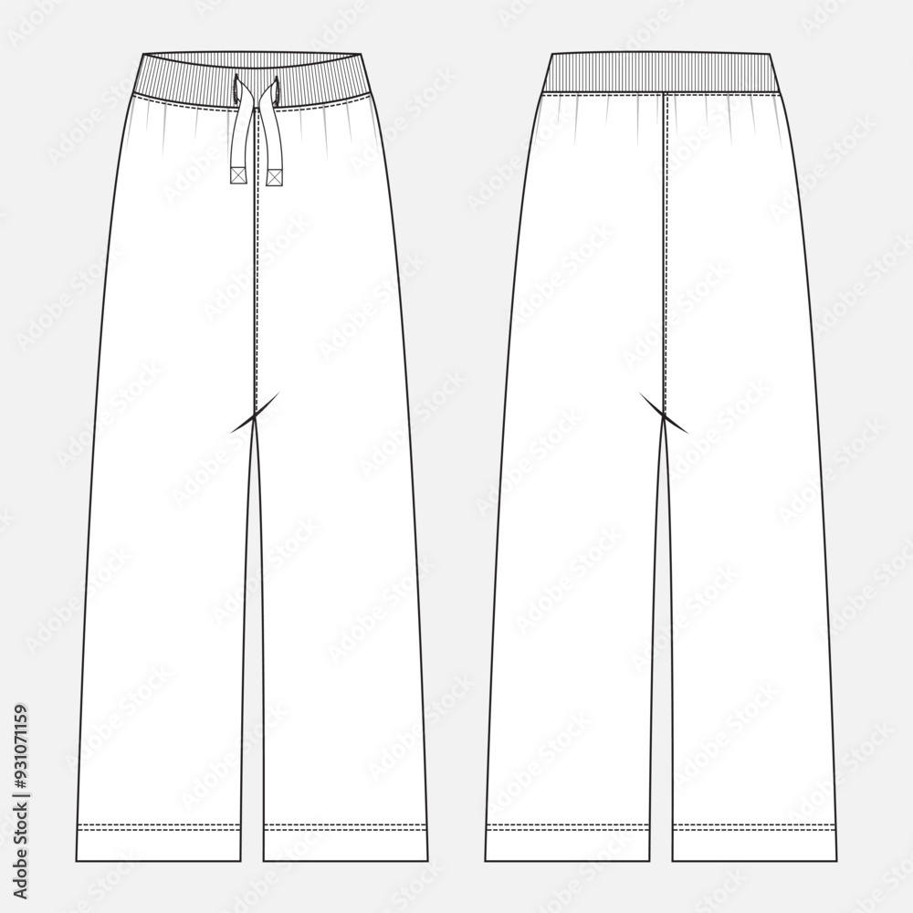Trouser pant technical drawing fashion flat sketch vector illustration ...