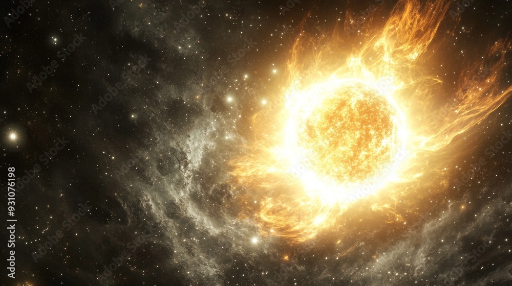 Realistic main sequence stars with bright yellow-white light, revealing ...