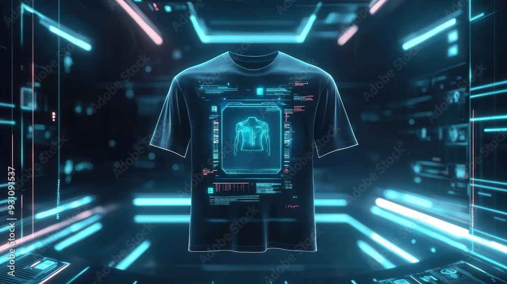 High-tech digital mockup featuring a t-shirt with augmented reality ...