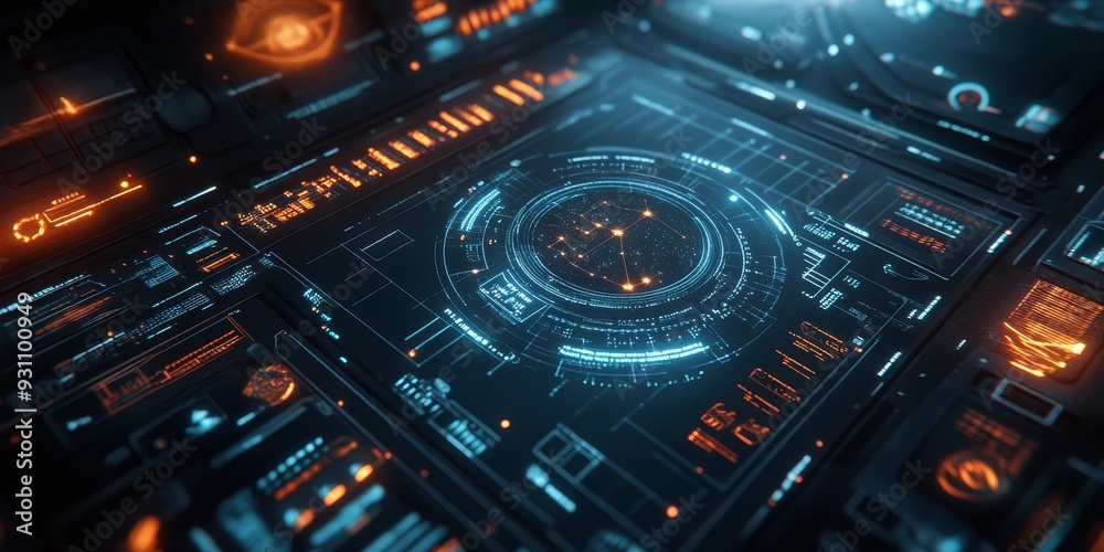 A futuristic interface layout featuring interactive space navigation ... A futuristic interface layout featuring interactive space navigation ...