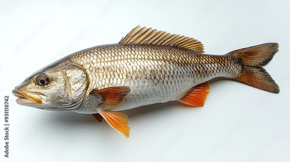 Side view of a sleek barramundi isolated on a whit 449 fish, isolated ...