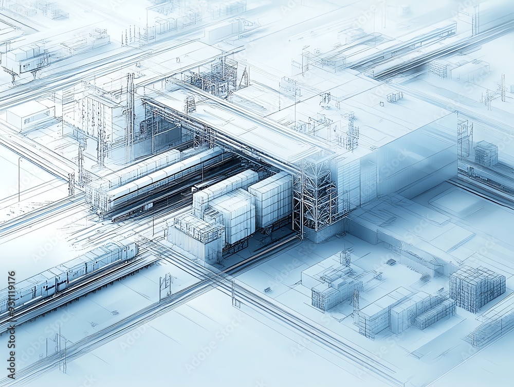 Conceptual blueprint of a multimodal cargo facility, where railways and ...