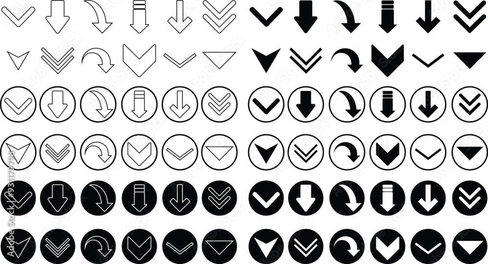 Down arrows icons Set. scroll illustration signs. Animation of arrow ...