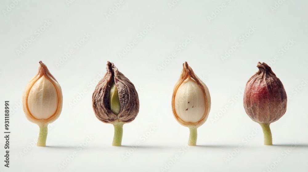 Four stages of a plant seed's germination process, arranged in order ...