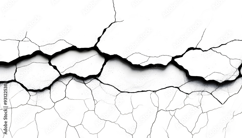 Black and white abstract texture with prominent crack lines forming a ...
