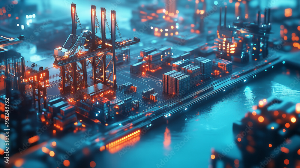 High-tech AI-enhanced logistics hub coordinating global supply chains ...