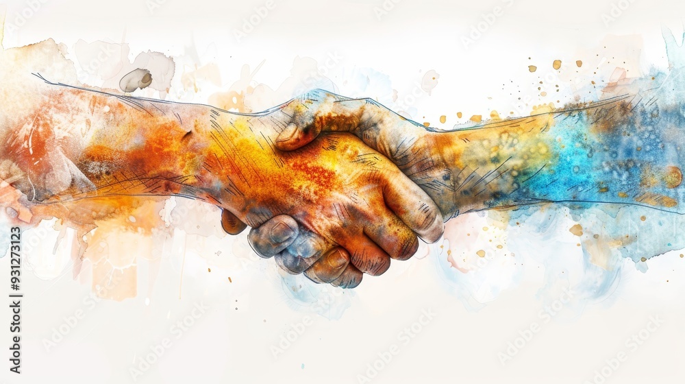 Vibrant digital art of a handshake representing partnership, unity, and ...