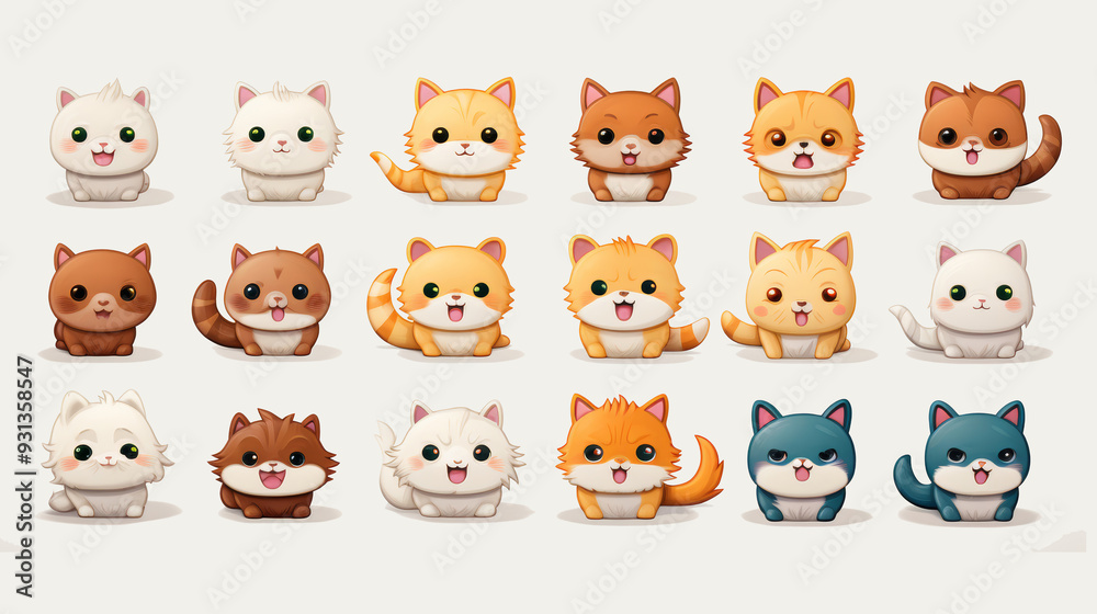 Collection of 10 playful cartoon cats in different poses and ...