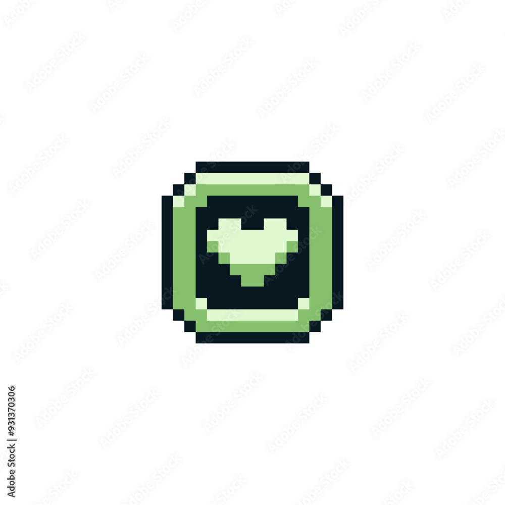 Heart button, love symbol icon like isolated pixel art vector ...