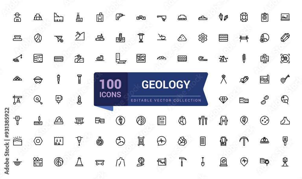 Simple set of geology icons. Line art style icons bundle. Pixel perfect ...