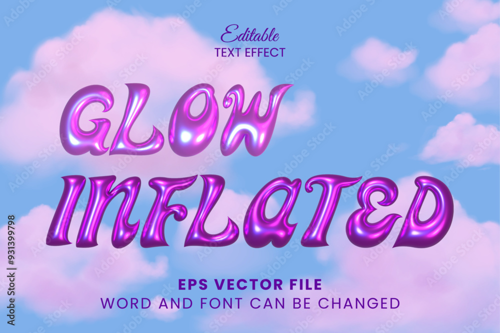 Glow inflated glossy holographic editable vector text effect. 3d chrome ...