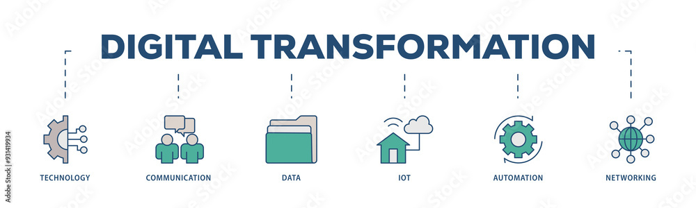 Digital transformation icons process structure web banner illustration ...