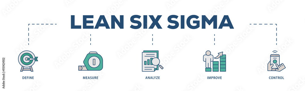Lean six sigma icons process structure web banner illustration of ...