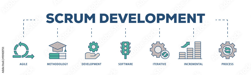 Scrum development icons process structure web banner illustration of ...