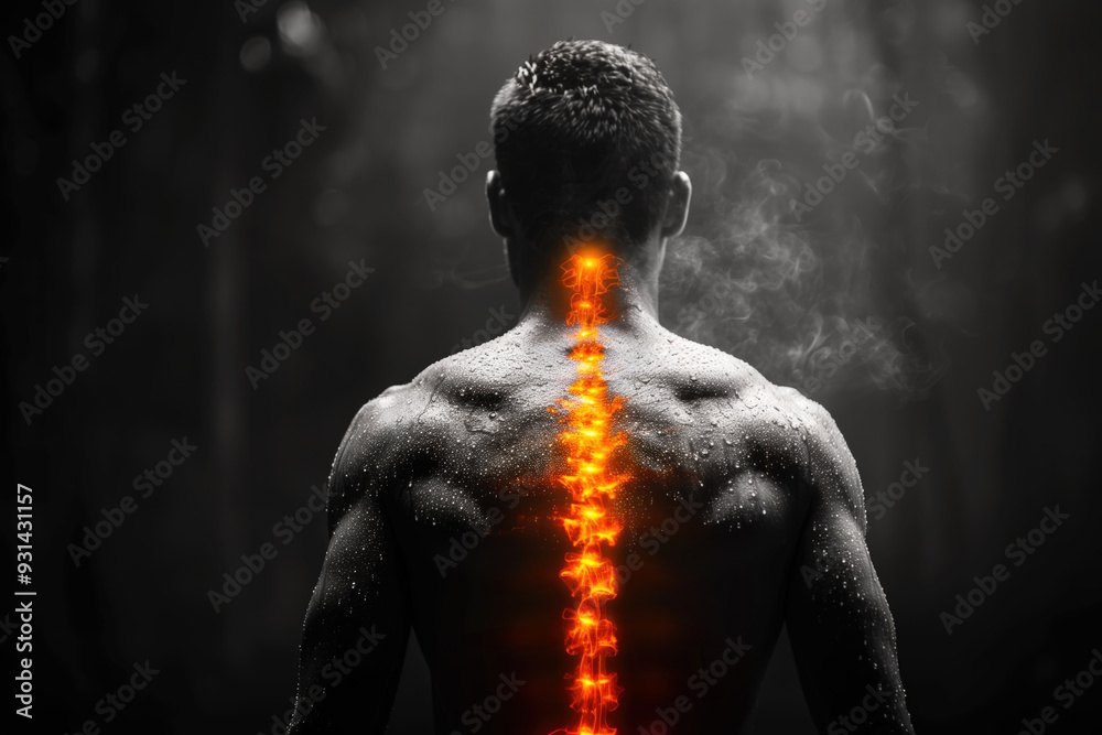 Hernia of the cervical spine, neck pain, man suffering from backache ...