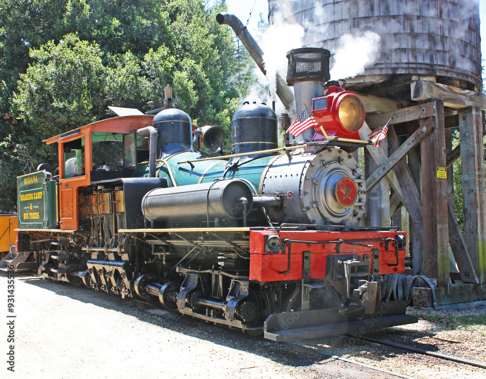 Steam engine on the Roaring Camp & Big Trees Narrow Gauge Railroad ...
