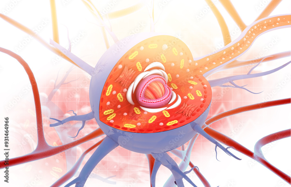 Human neuron cells cross section anatomy. 3d illustration. Stock ...