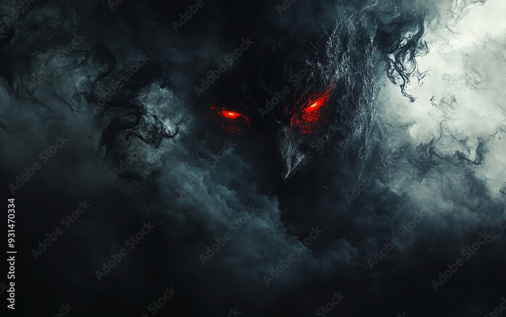 Sin embodied into darkness, an ominous and shadowy figure, engulfed in ...