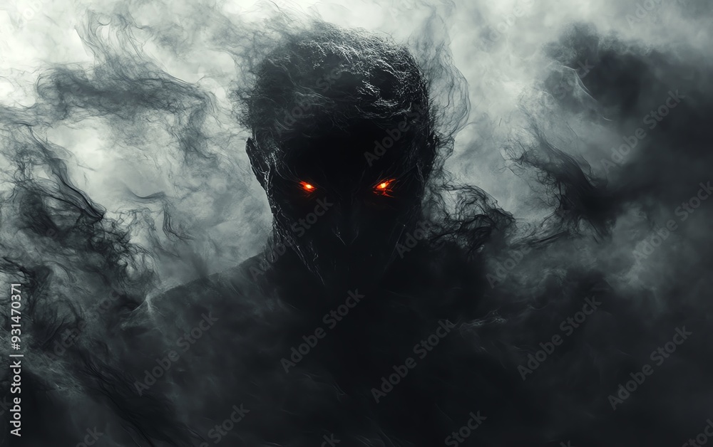 Sin embodied into darkness, an ominous and shadowy figure, engulfed in ...