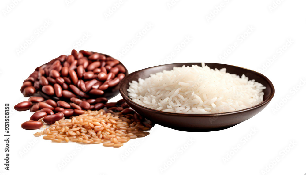 Variety of different grains including white rice, red beans, and brown ...