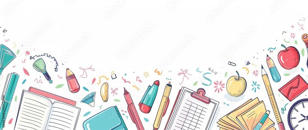 Back to school banner template with school supplies, tools, stationery ...