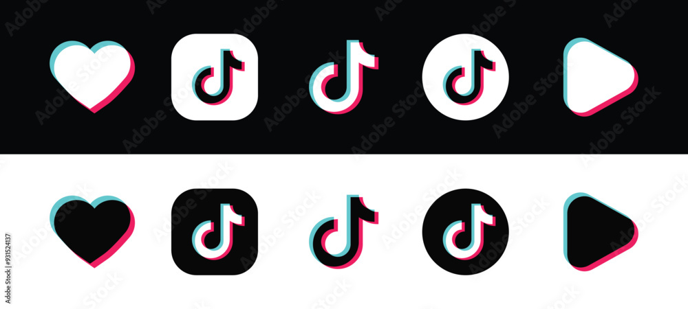 Tik Tok. Tik Tok logo with heart like and play button of tiktok ...
