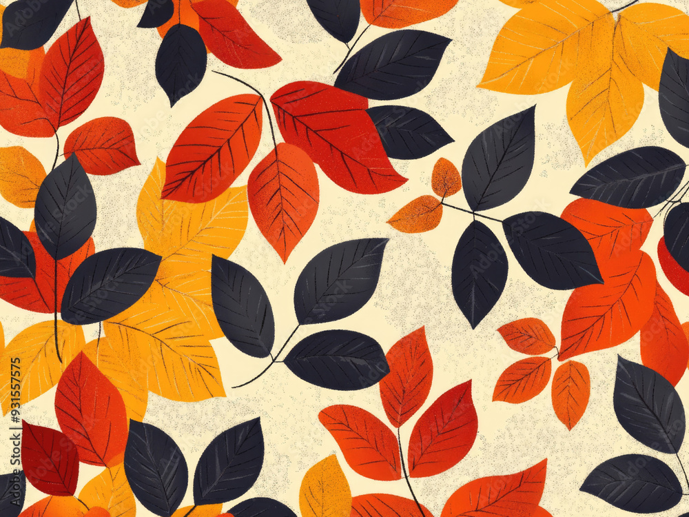 fall groovy season concept leaf warm tone flowers wavy mushroom maple ...