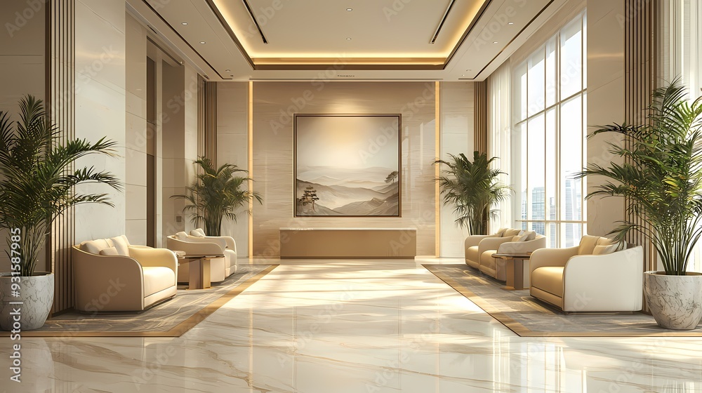 Elegant modern lobby featuring soft seating, contemporary decor, and ...