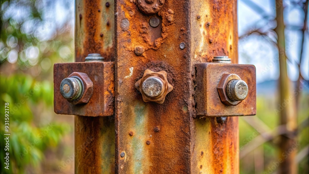 Rusty metal pole with bolts and nuts, rusted, metallic, pole, bolts ...