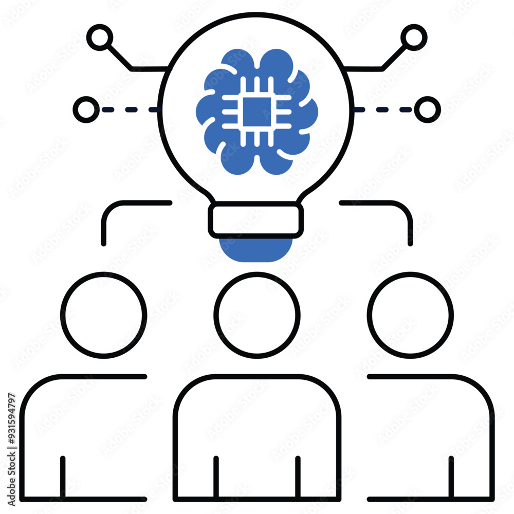 AI-powered team collaboration icon with a lightbulb and group of people ...