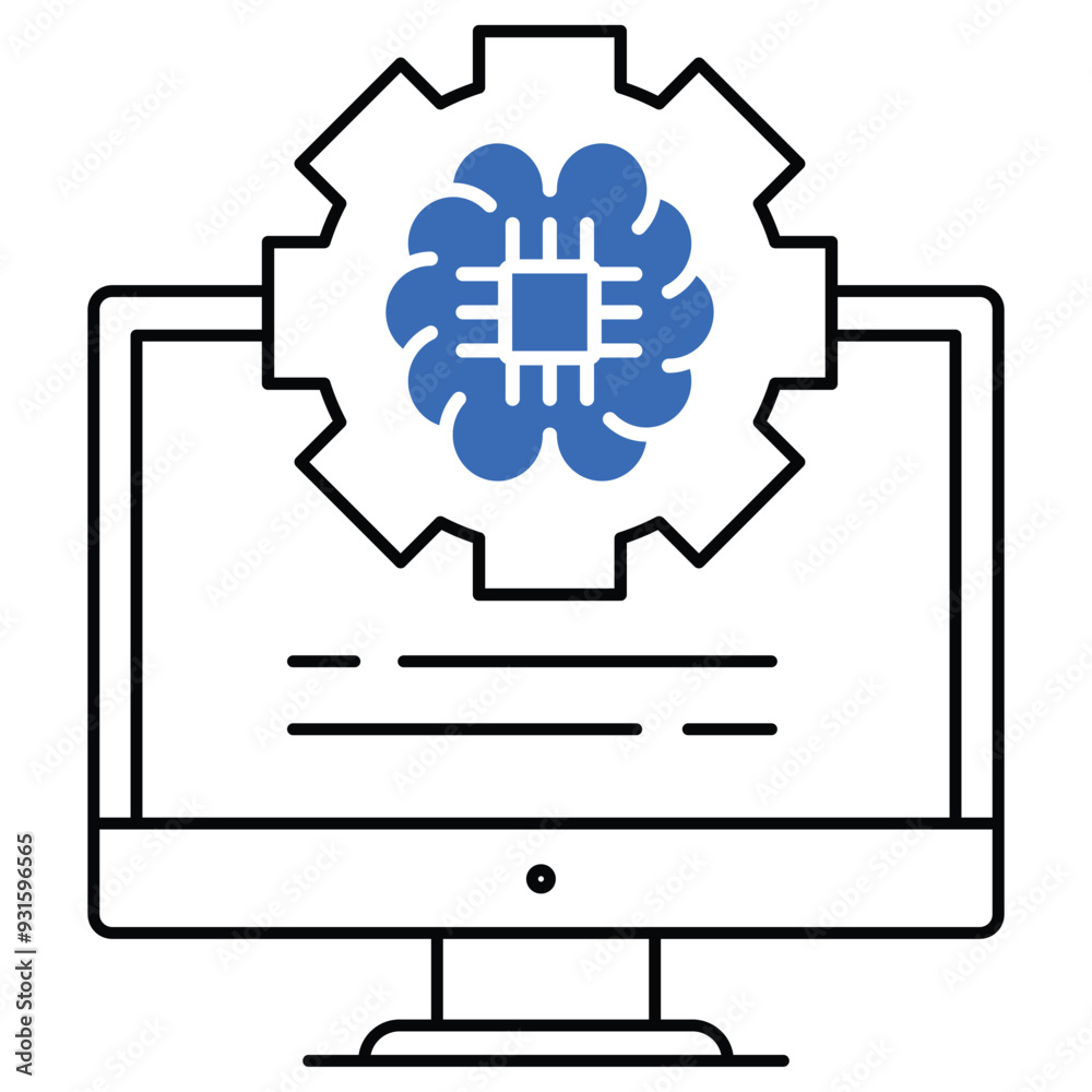 An icon depicting AI-driven technology integration with a computer and ...