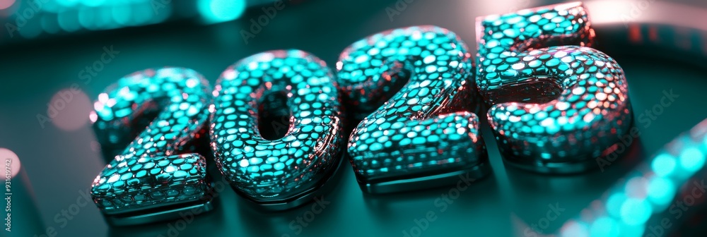 Futuristic snake symbol for 2025, encircling a holographic 2025, chrome ...