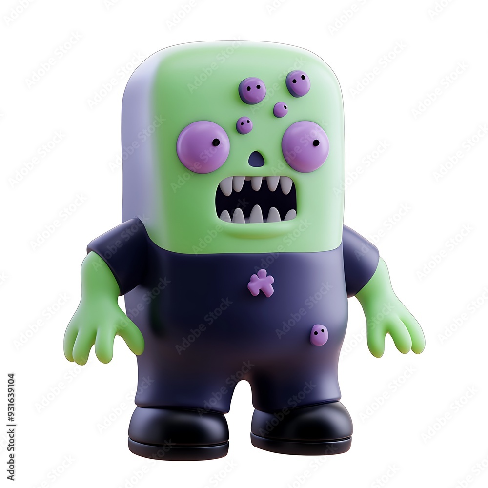 Cute cartoon zombie toy with green and purple colors, multiple eyes ...