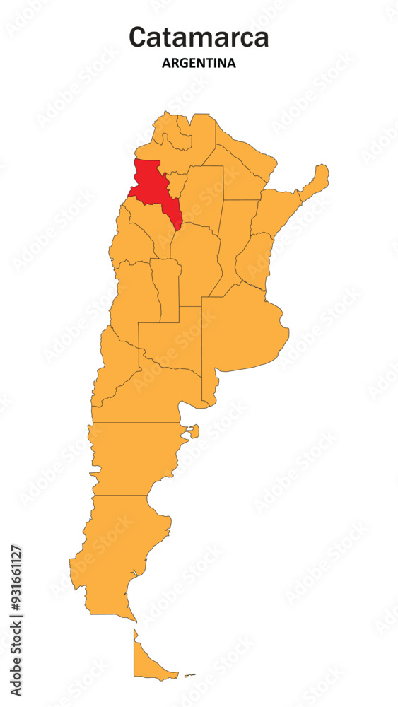 Catamarca Map is highlighted on the Argentina map with detailed state ...