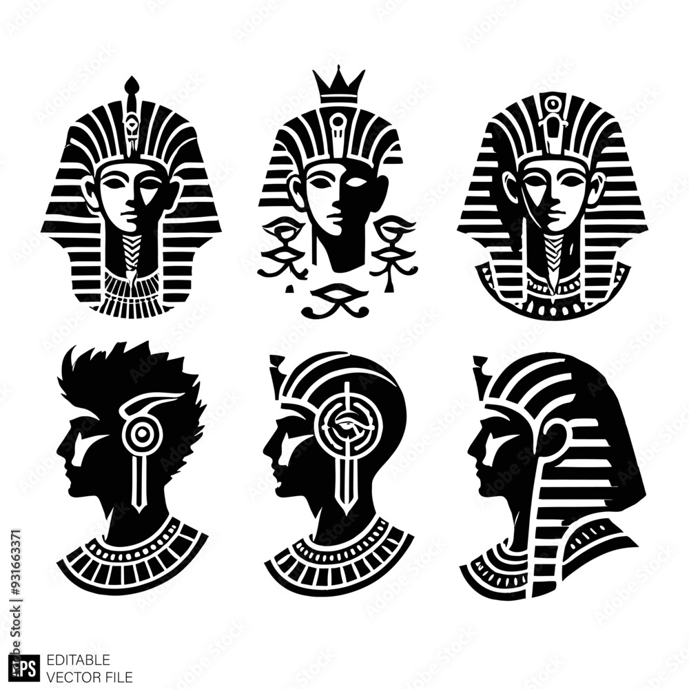 set of egyptian mythology vector illustration black and white ...