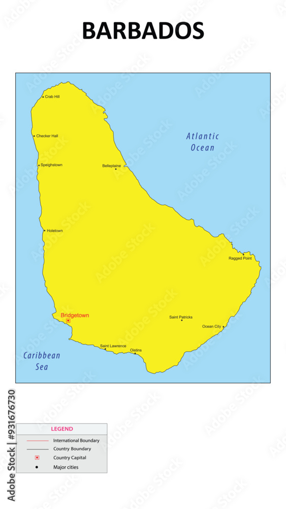 Barbados Map. Major cities in Barbados. Political map of Barbados with ...
