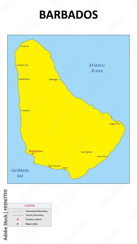 Barbados Map. Major cities in Barbados. Political map of Barbados with ...