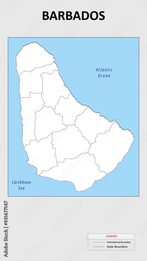 Barbados Map. Political map of Barbados with state border in outline ...