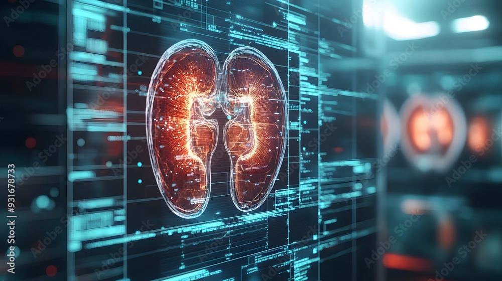 3D data visualization of a bright, white kidney, featuring detailed ...