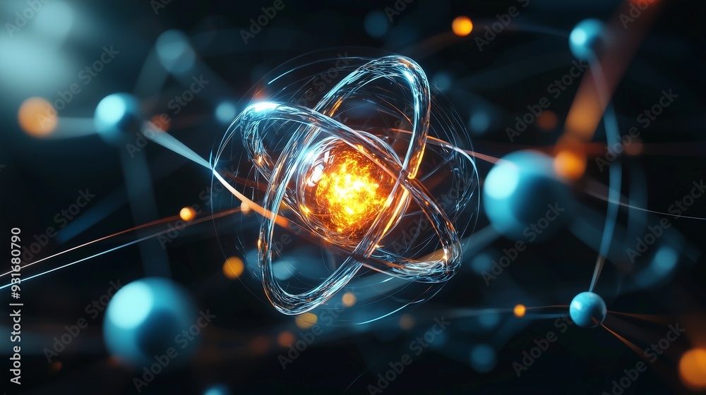 Visualization of atomic structure with electrons orbiting a nucleus ...