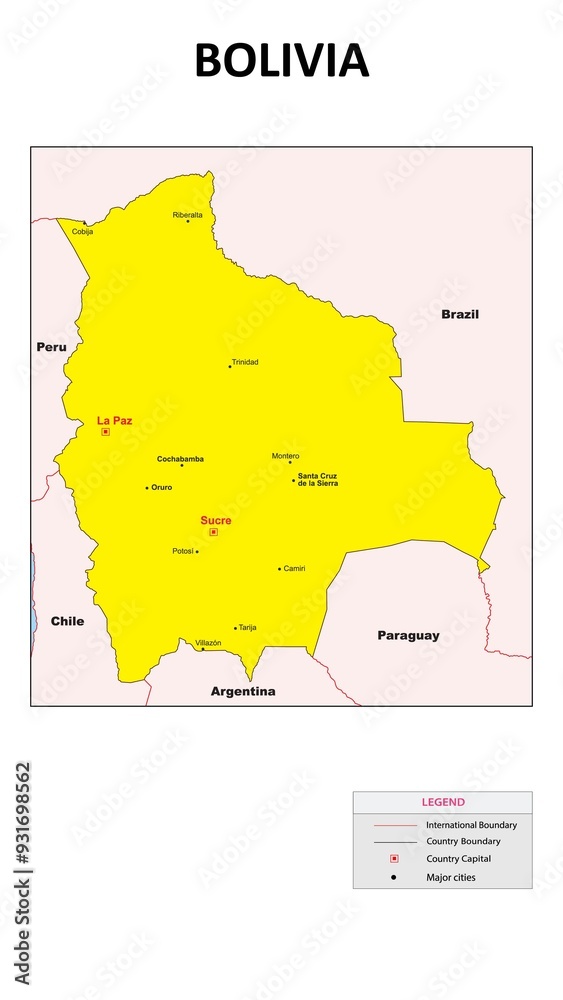 Bolivia Map. Major cities in Bolivia. Political map of Bolivia with ...