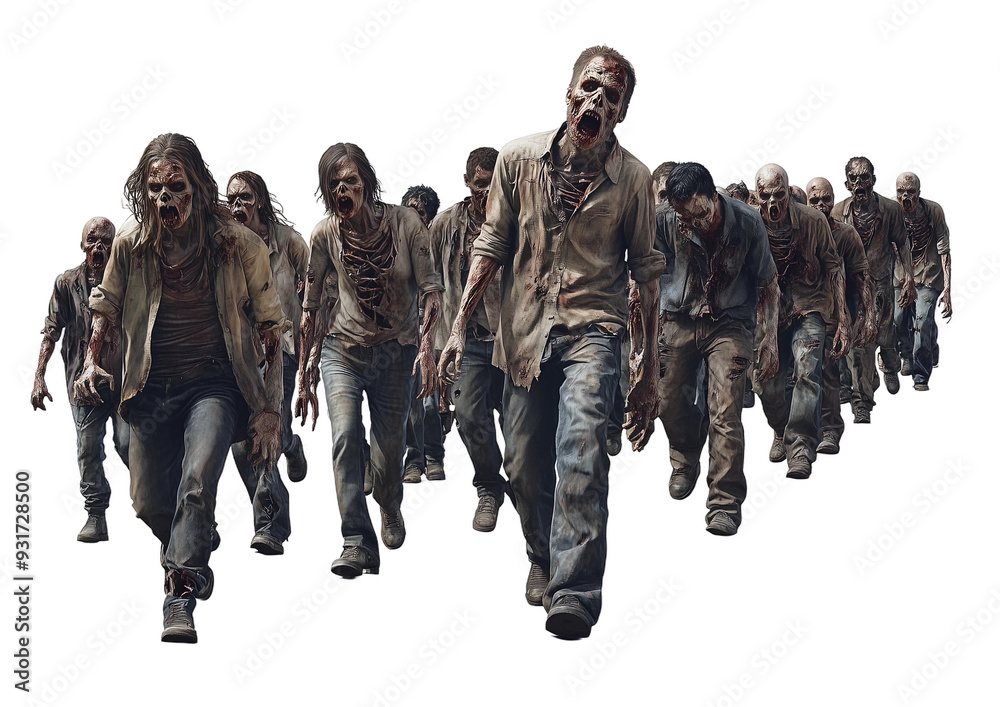 zombie group of different sizes and styles walking in the same ...