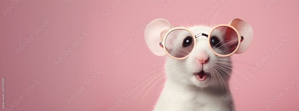 Cute surprised animal. Little mouse wearing glasses looking shocked ...