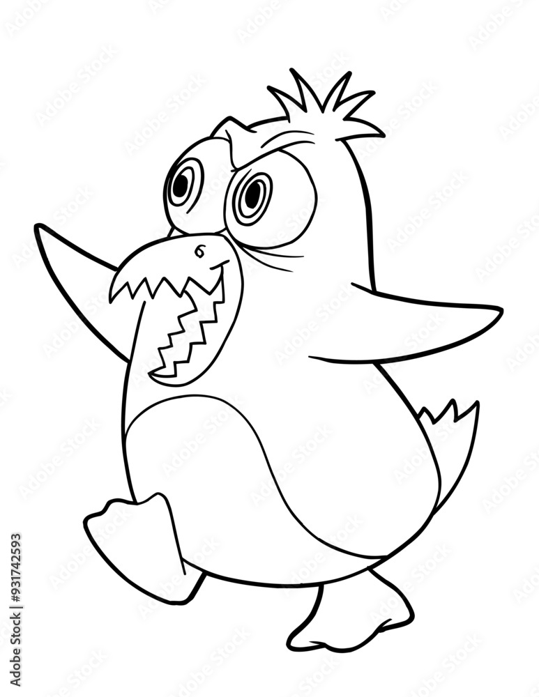 Evil Angry Penguin Vector Illustration Coloring Book Page Art Stock ...