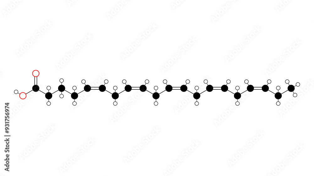eicosapentaenoic acid molecule, structural chemical formula, ball-and ...