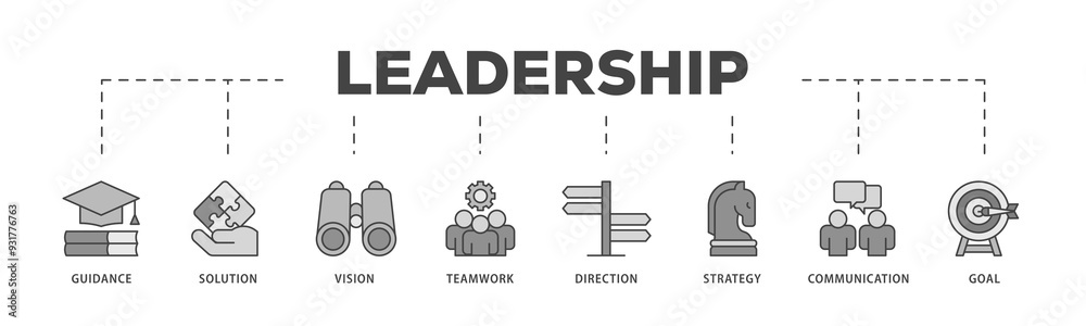 Leadership icons process structure web banner illustration of vision ...