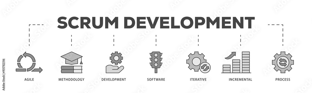 Scrum development icons process structure web banner illustration of agile, methodology ...