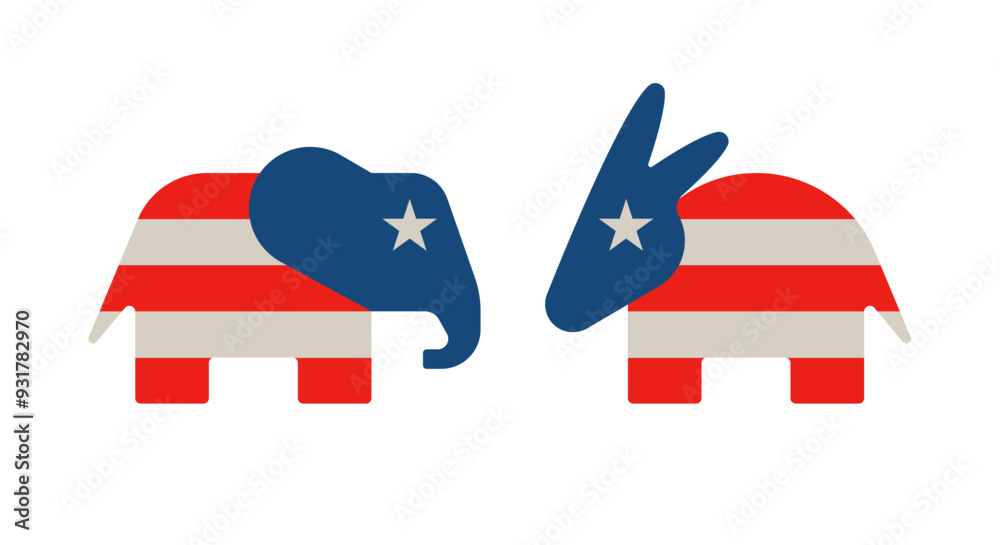 USA election. Republican elephant, Democrat donkey. Iconic symbols of ...